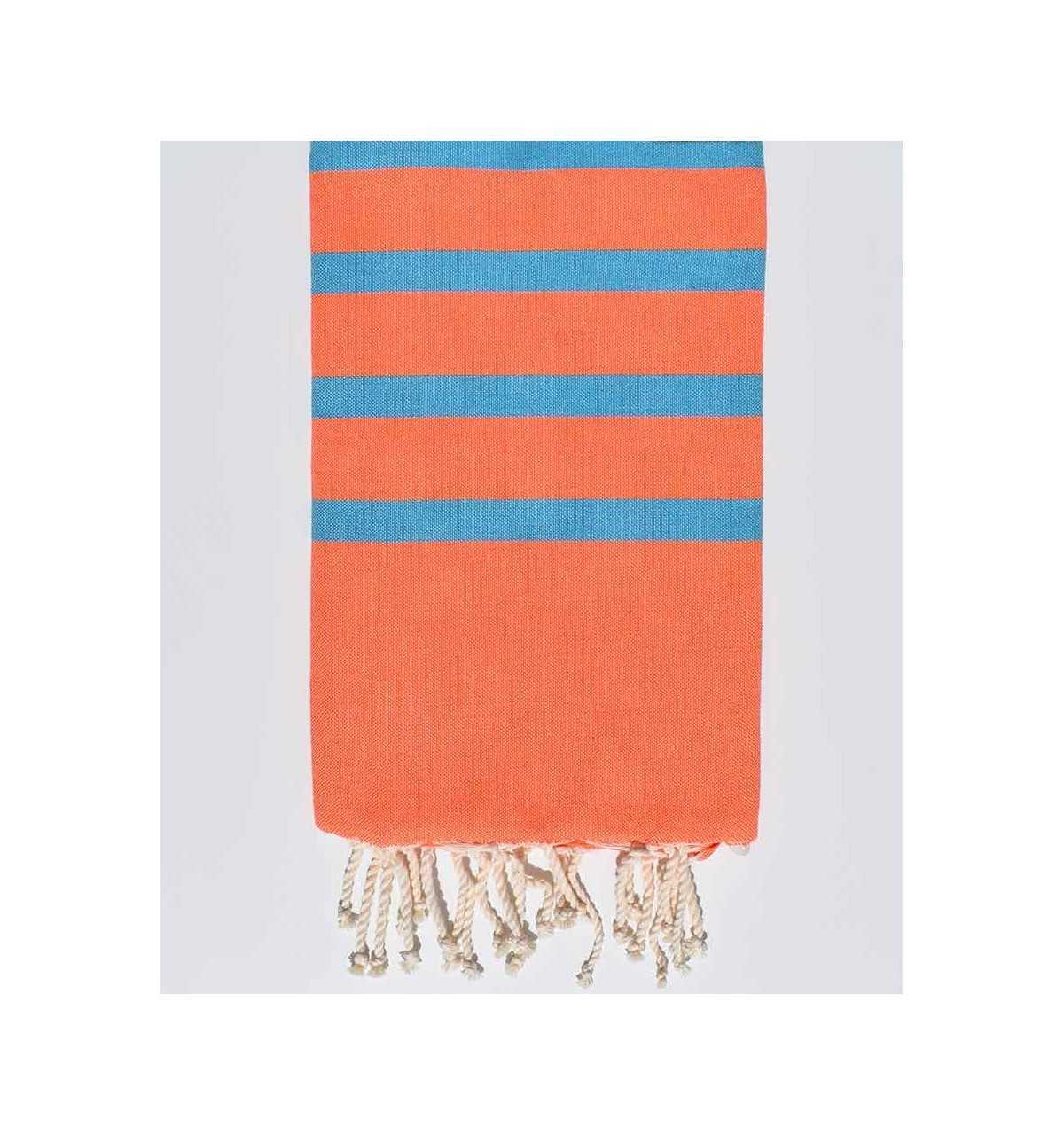 Serviette de Plage Plate Orange et bleu - FOUTA TUNISIA Serviette de Plage Plate Orange et bleu - FOUTA TUNISIA