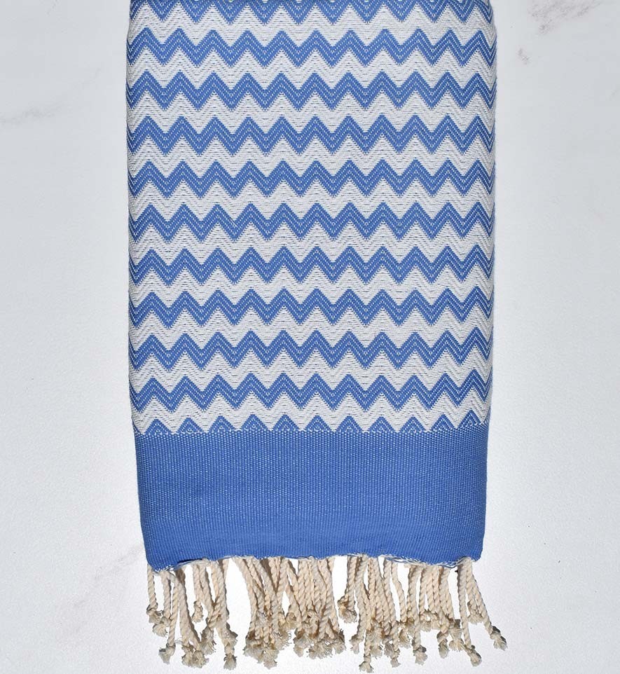 Fouta zigzag bleu 100x200 cm - 100 % Coton - FOUTA TUNISIA