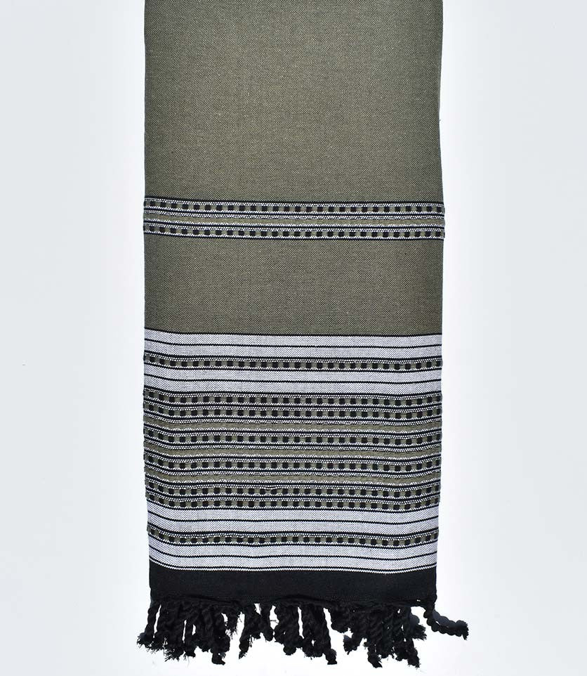 Fouta Couple Arabesque Vert militaire - FOUTA TUNISIA
