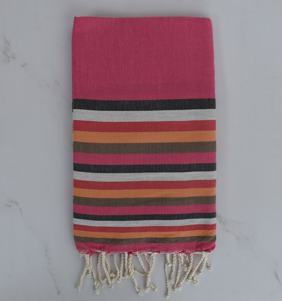 Fouta plate rose,anthracite,gris,rouge,orange et kaki-FOUTA TUNISIA