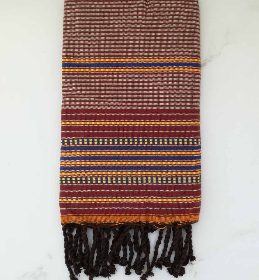 Fouta arabesque rouge bordeaux - FOUTA TUNISIA